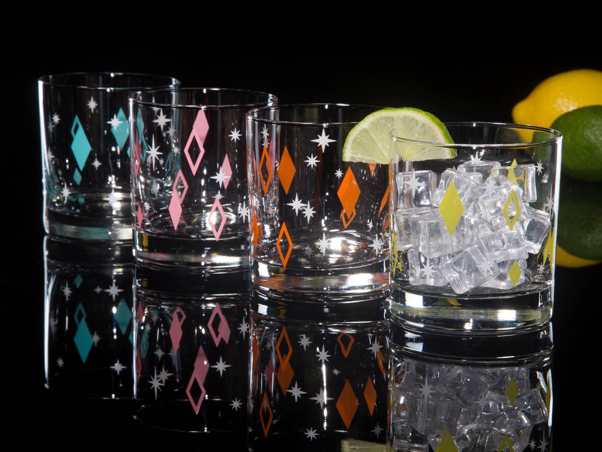 4-Color Diner Diamonds Rocks Glasses Set – Egads.shop